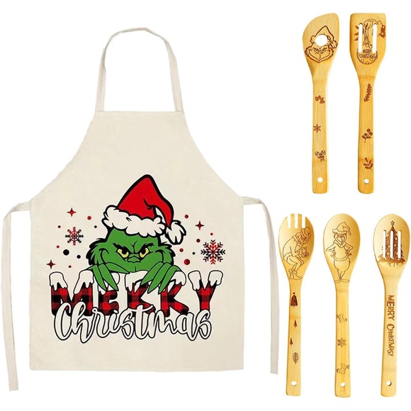 sparkepic | Kitchen | Merry Christmas Grinch Apron And Bamboo Utensil ...